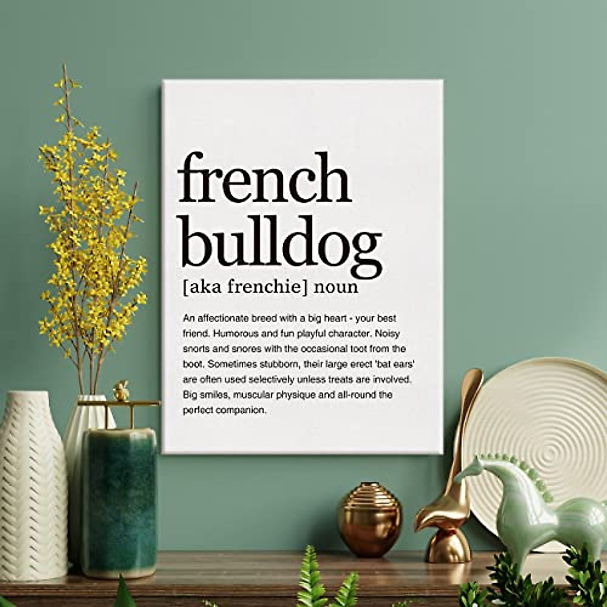 LEXSIVO French Bulldog Definition Print Canvas Wall Art Home Office Decor Modern Minimalist Painting 12x15 Canvas Frenchie Poster Framed Ready to Hang Artwork Dog Lover Gift