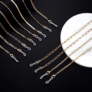 HEIDKRUEGER 10 Pieces Eyeglass Chains String Holders for Women Men Gold Link Necklace Around Neck Glasses Mask Chain Lanyard Eyewear Retainer Accessory Chain