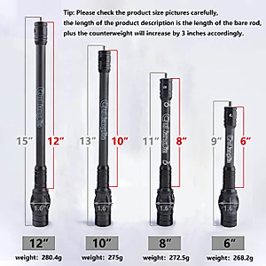 AMEYXGS Archery Bow Stabilizer 6" 8" 10" 12" Rod Balance Bar with Damping System and Weights Shock Absorber for Compound Bow Archery Accessory (6" Stabilizer)