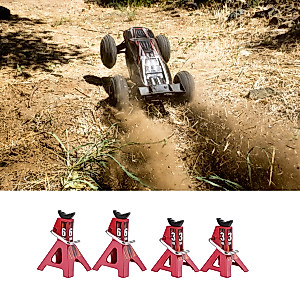 Rc Car Jack Stands Toy, 4Pcs 1/10 Scale High Simulation 6 Ton 3 Ton Toy Cars Stands Metal Jack Stand Rc Crawler Car Stands Model for D90 Wraith Scx10 1/10 Rc Crawler Accessories