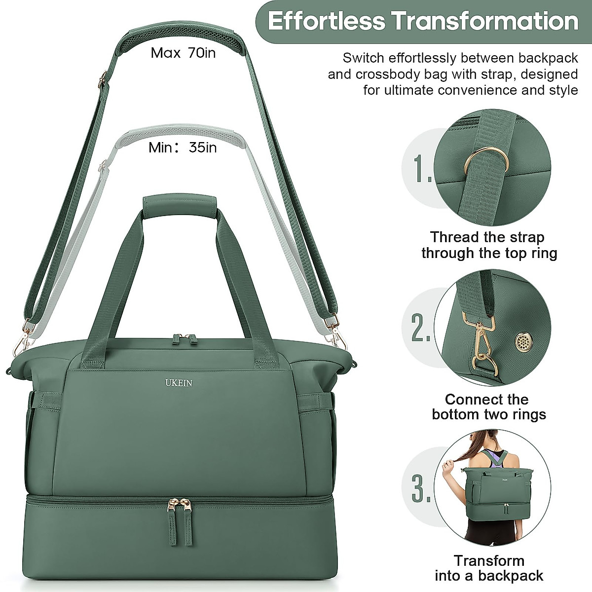 Travel Duffel Bag for Women, Gym Backpack Bag for Women with USB Charging Port, Weekender Bag for Women with Shoe Compartment, Carry On Overnight Tote Bag, Sports Bag for Travel,Workout (3Pcs Set)