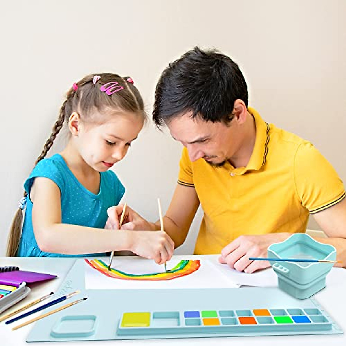 Silicone Art Mat, Silicone Painting Mats with Cup, 20"x17" Large Nonslip Silicone Craft Mat, Silicone Paint Mats for Kids Craft, Painting, Resin Casting DIY Projects (Blue)