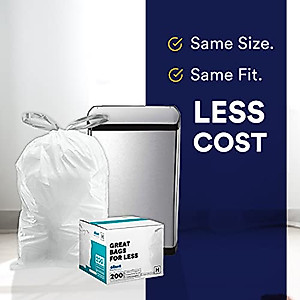 Plasticplace simplehuman (x) Code X Compatible (200 Count)│White Drawstring Garbage Liners, 21 Gallon / 80 Liter │ 26" x 34.75"
