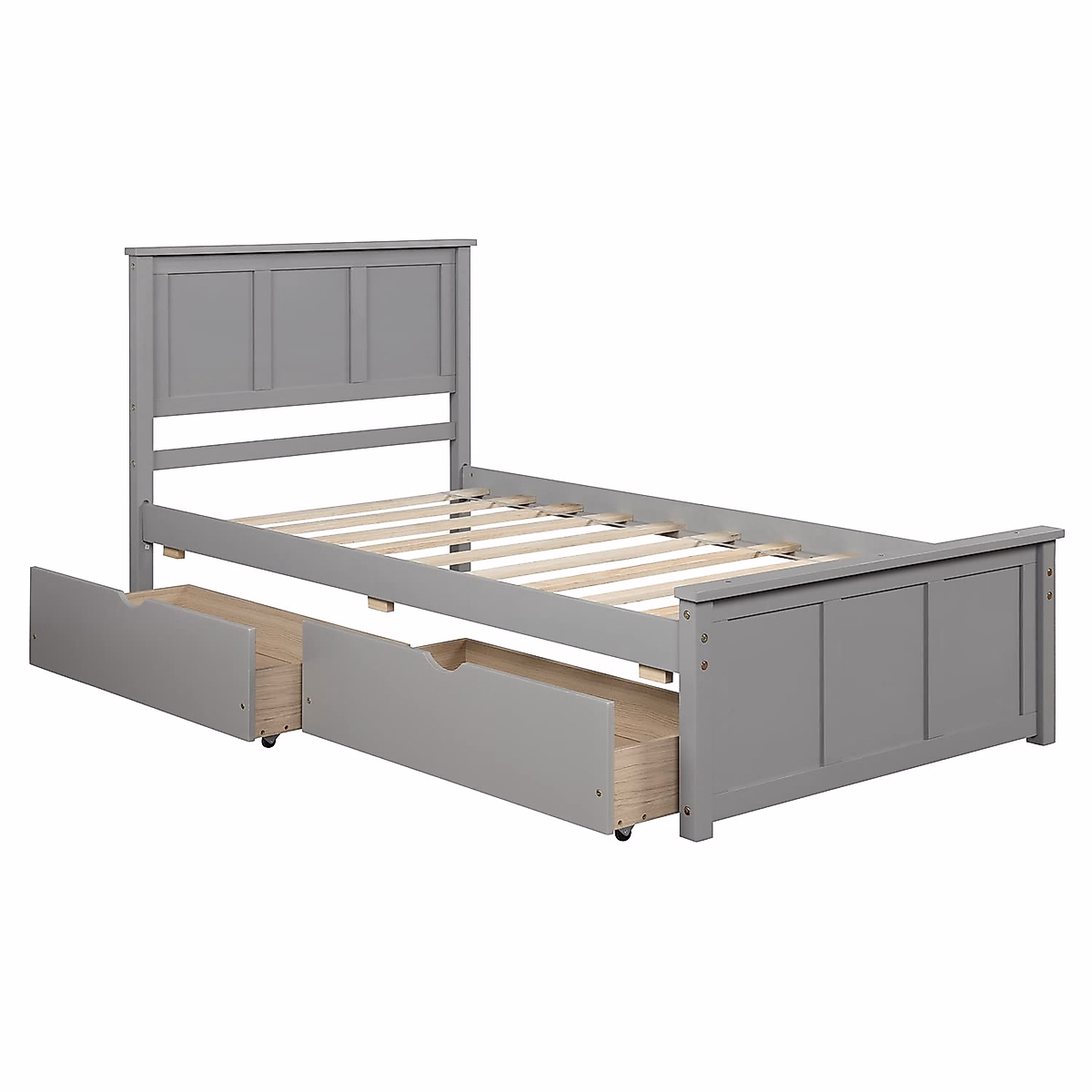 Twin Bed with Drawers,Wood Platform Bed Frame with Headboard and Footboard Wooden Captain Bed for Boys, Girls, Kids, Teens, Gray