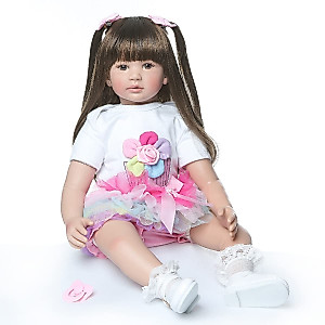 TERABITHIA 24inch 60cm Big Size Silicone Vinyl Reborn Toddler Princess Girl Doll Rainbow Dress Stuffed Cloth Body Newborn Dolls That Look Realistic Child Xmas Birthday Gift