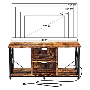 FABATO Wood 55 Inch TV Stand and Entertainment Center with 4 Socket Plug-in Station, 3-Height Adjustable Shelf, and Wire Threading Holes