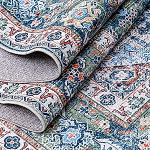 DECOMALL Runner Rug for Hallway Kitchen, Washable Long Rugs Green Multi, Bohemian Vintage Foldable Carpet for Entryway Entrance, 2'6"x9'