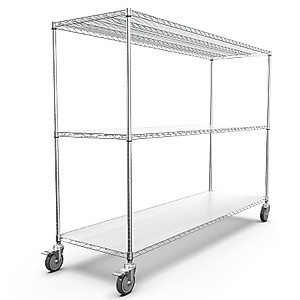 3 Tier 3000lbs Capacity NSF Metal Shelf Wire Shelving Unit, Heavy Duty Adjustable Storage Rack with 5in Wheels & Shelf Liners and Extensible Designs Utility Storage Rack, Chrome - 62"H x 72"L x 24"D