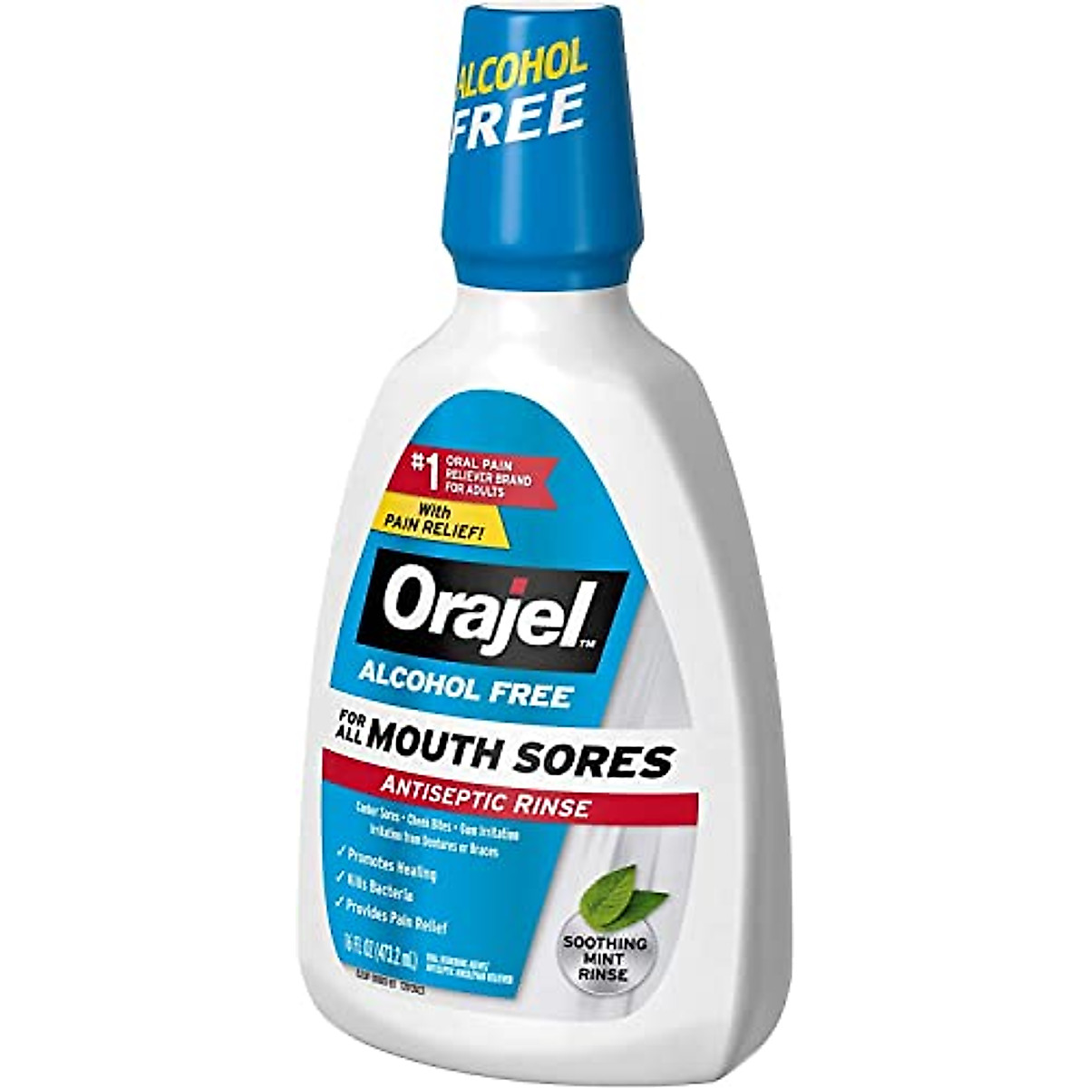 Orajel Alcohol-Free Antiseptic Mouth Sore Rinse, Fresh Mint, 16 Fl Oz (Pack of 2)
