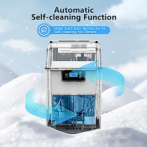 Nugget Ice Makers Countertop, 45lbs/Day Portable Ice Maker for Party Chewable Pellet Ice Maker Machine with Self-Cleaning, 3.3lbs Basket, LCD Screen, Cushed Ice Maker for Kitchen,Stainless Steel Green