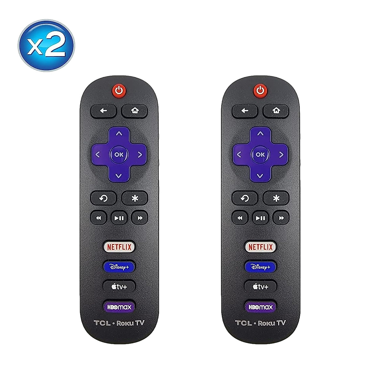 2 Pack - OEM Replacement Remote Control fit for All TCL Roku Smart TVs - Netflix/Disney Plus/Apple TV+ / HBO Max