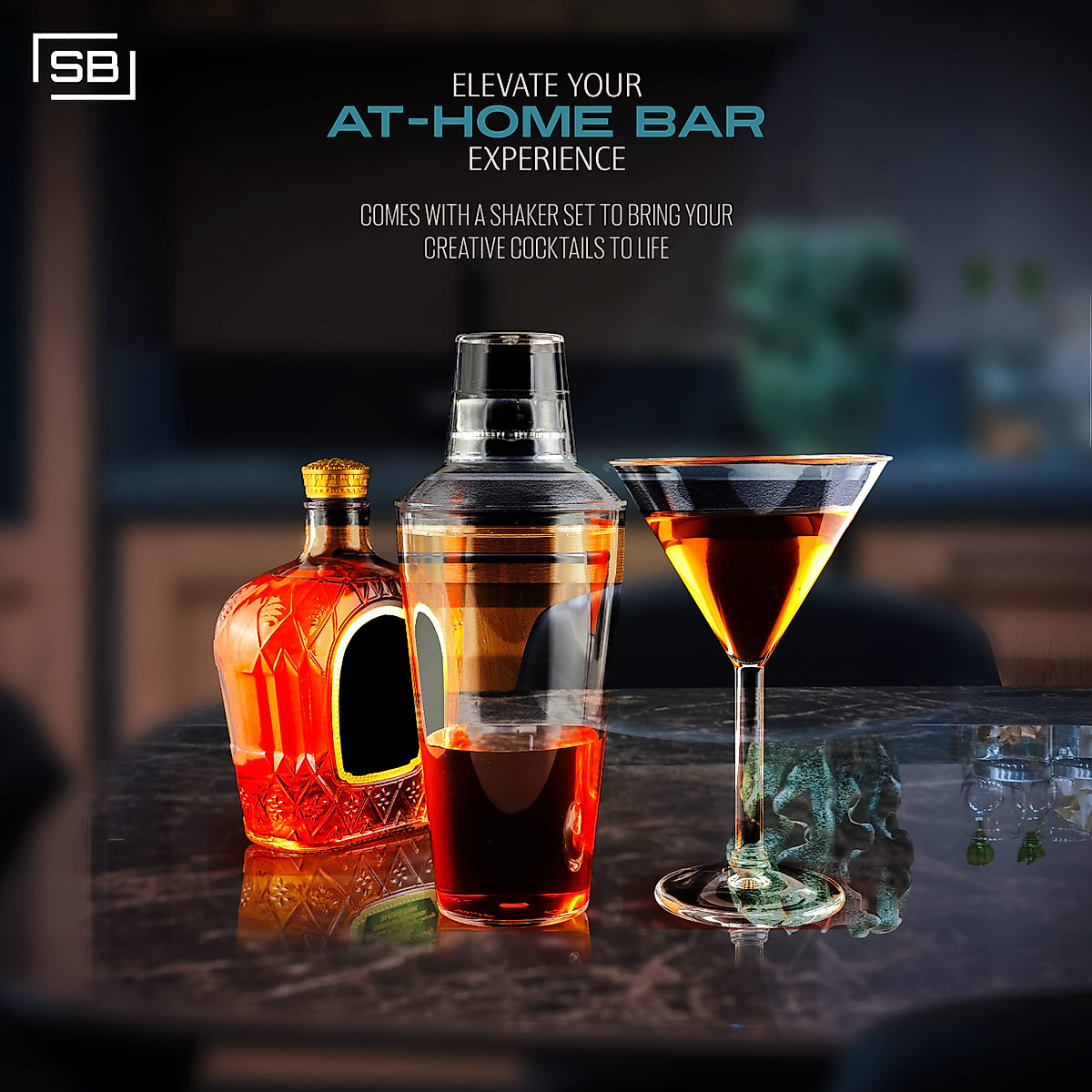 Supply Buys Acrylic Martini Glasses and Shaker Set – 10 Ounce Shatter-Proof Plastic Martini Glasses Set of 4 with 28 oz Acrylic Cocktail Shaker, Glassware for Home bar, Poolside, Outdoor, Glamping