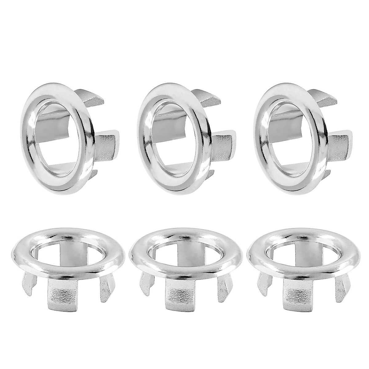 Qjaiune 6 Pack Bathroom Sink Overflow Trim Ring, Electroplating Chrome Overflow Drain Cover Round Basin Cover, Vanity Sink Overflow Cap Small Sink Insert, Plastic Hole Trim Ring for Kitchen Bathtub
