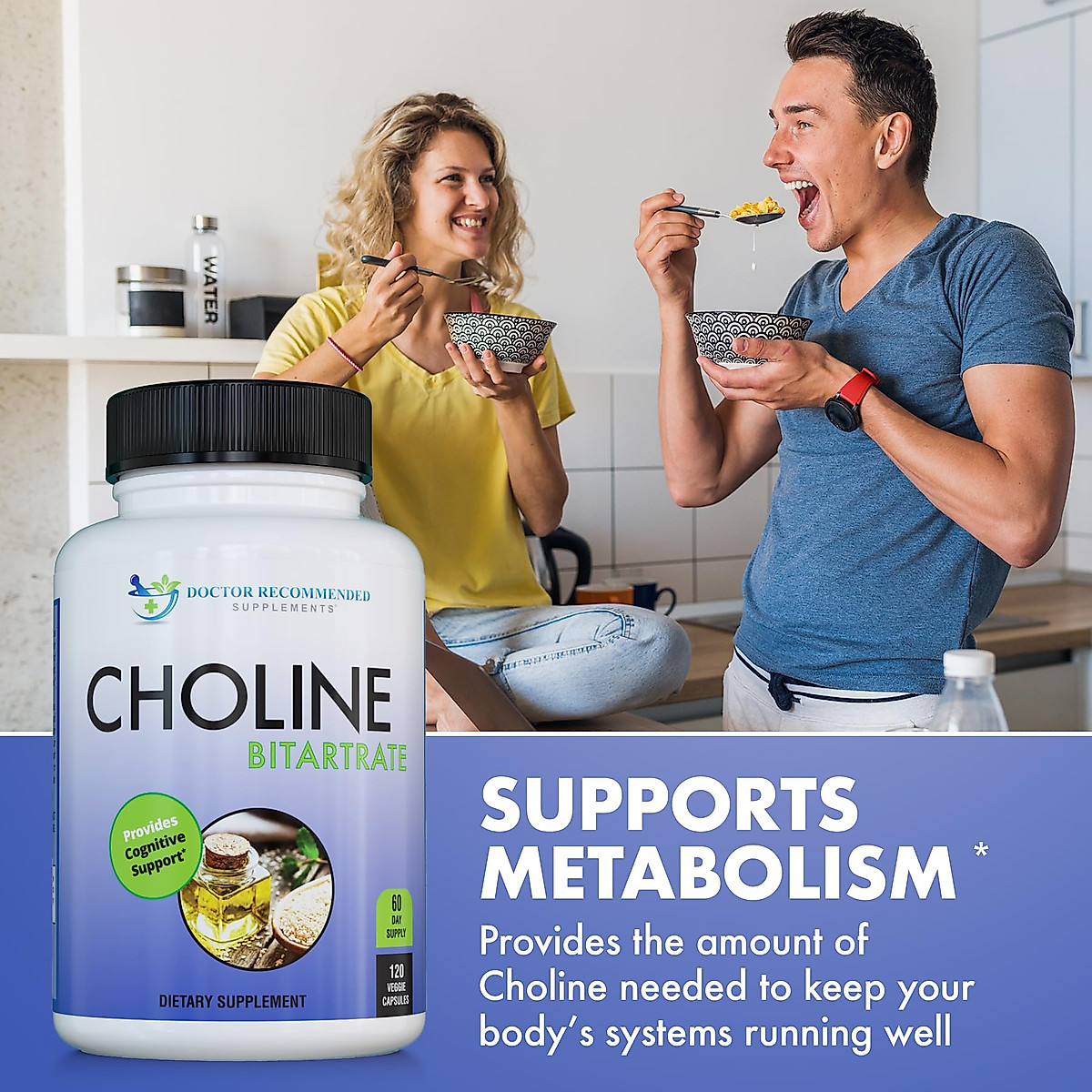 Premium Choline - 500 mg - 120 Veggie Capsules - by DOCTOR RECOMMENDED SUPPLEMENTS - Supports Cognitive Health, Memory & More