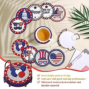 Billbotk 10 Pieces Independence Day Diamond Painting Coasters, Diamond Art Coasters with Holder, DIY Diamond Art Crafts Projects, Diamond Dots Kits for Adults and Beginners