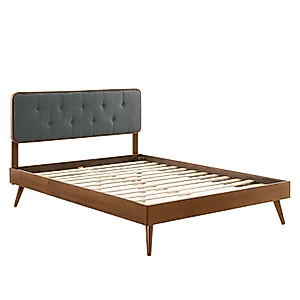Modway Bridgette Wood Platform Bed with Splayed Legs, Queen, Walnut Charcoal