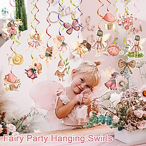Fairy Party Hanging Swirls Ceiling Decor - NO DIY, 24 Pcs Wonderland Garden Fairy Mushroom Frog Gnome Insect Hanging Decor, Perfect for Whimsical Birthday Baby Shower Celebration Decorations