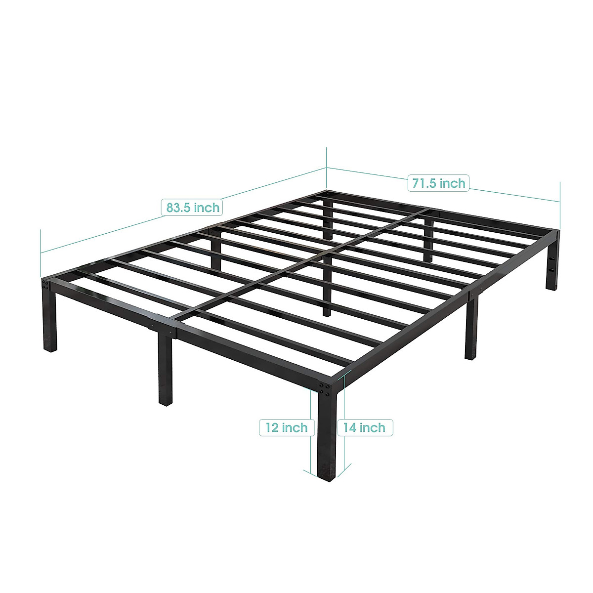 yookare 14 Inch Tall 3500lbs Heavy Duty Metal Bed Frame/with Storage/Mattress Foundation/Steel Slats Platform/Noise Free/No Box Spring Needed,Cal King