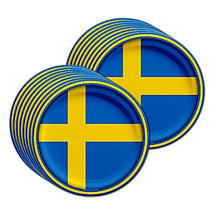 Swedish Flag Birthday Party Supplies Set Plates Napkins Cups Tableware Kit for 16