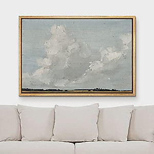 MUDECOR Framed Canvas Print Wall Art Gray Clouds Over Rustic Field Landscape Nature Wilderness Illustrations Modern Art Farmhouse/Country Cool for Living Room, Bedroom, Office - 24"x36" Natural