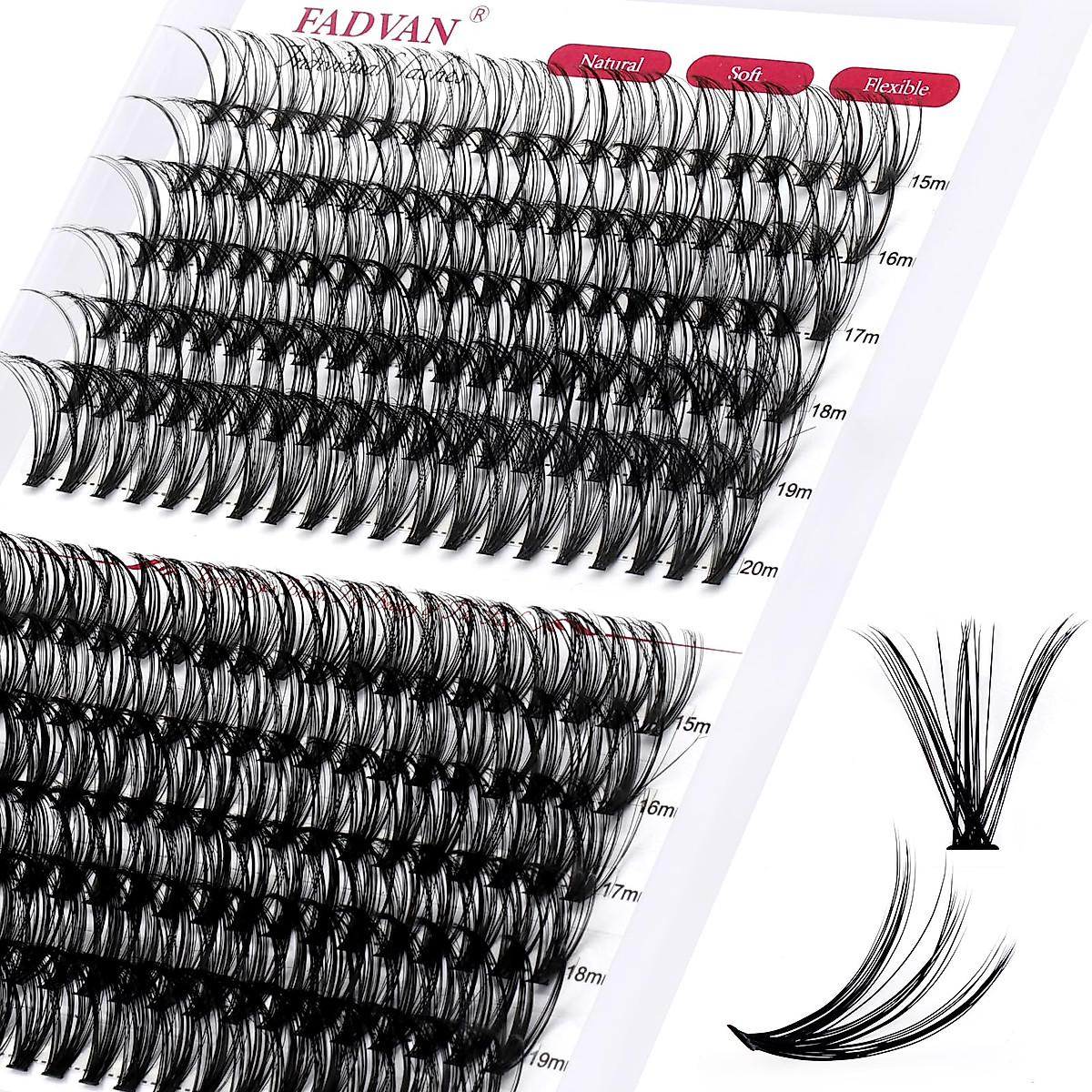 Individual Lashes 240Pcs DIY Eyelash Extension 30D+40D C Curl Mixed 15-20mm Cluster Lashes Natural Wispy Reusable Mink Lash Cluster at Home by FADVAN (30D+40D-0.07C, 15-20mm)