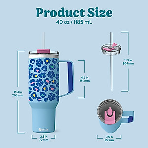 Ottle Deep Sea Diver 40 oz Insulated Tumbler with Handle and Straw Lid - Leak Proof, Cupholder Friendly Travel Mug - Stainless Steel Double Wall Water Bottle for Hot and Cold Drinks - Leopard Bloom