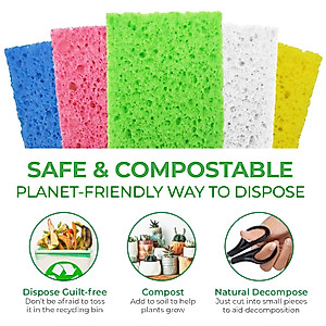 AIRNEX Biodegradable Cellulose Compressed Sponges - Pack of 16 Compostable Sponges Kitchen Pop Up Bulk - Non Scratch Multicolor Natural Dish Sponges - Heavy Duty Multipurpose Eco Friendly Sponges