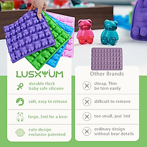 Large Gummy Bear Molds 5 ML, BPA-FREE Silicone Chocolate Candy Gummy Molds with 4 Droppers and Cleaning Brush 140 Cavity, Set of 4