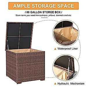 Super Patio 8 Pieces Patio Furniture Set, Outdoor Sectional Sofa, PE Wicker Patio Conversation Sets with Storage Box, Coffee Table, Three Red Pillows, Brown