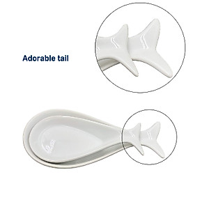 Fish Spoon Rest Ceramic for Kitchen Set of 2, White