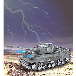 Mozlly Army RC Tank Toy with Lights and Battle Sounds - Remote Control Toy Tank with Rotating Turret, Cool Realistic RC Military Tank Model Car, RC Vehicles for Kids