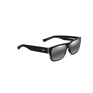 Maui Jim Keahi Rectangle Sunglasses, Black Gloss/Neutral Grey Polarized, Medium