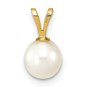 Avariah Solid 14K Yellow Gold 6-7mm White Round Freshwater Cultured Pearl Pendant - 10mm