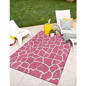 Unique Loom Outdoor Safari Collection Area Rug - Giraffe (2' x 3' Rectangle Magenta/Ivory)
