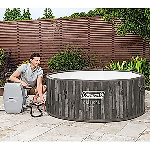 Coleman Napa SaluSpa 2-7 Person Inflatable Round Outdoor Hot Tub Spa with 180 Soothing AirJets, 2 Filter Cartridges, and Insulated Cover, Gray Wood