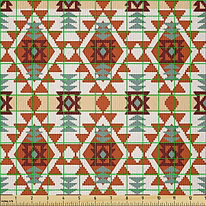 Ambesonne Tribal Fabric by The Yard, Prehistoric Traditional Aztec Folk Motif Geometric Triangles Native, Microfiber Fabric for Arts and Crafts Textiles & Decor, 1 Yard, Off White Cinnamon Seafoam