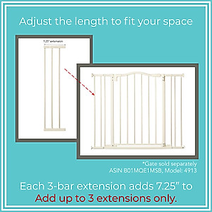 Toddleroo by North States 7.25” Extension for “Arched Auto Close with Easy Step Baby Gate”. Fits openings up to 63.38'' wide. Add up to 3 extensions. No tools required. (Adds 7.25" width, White)