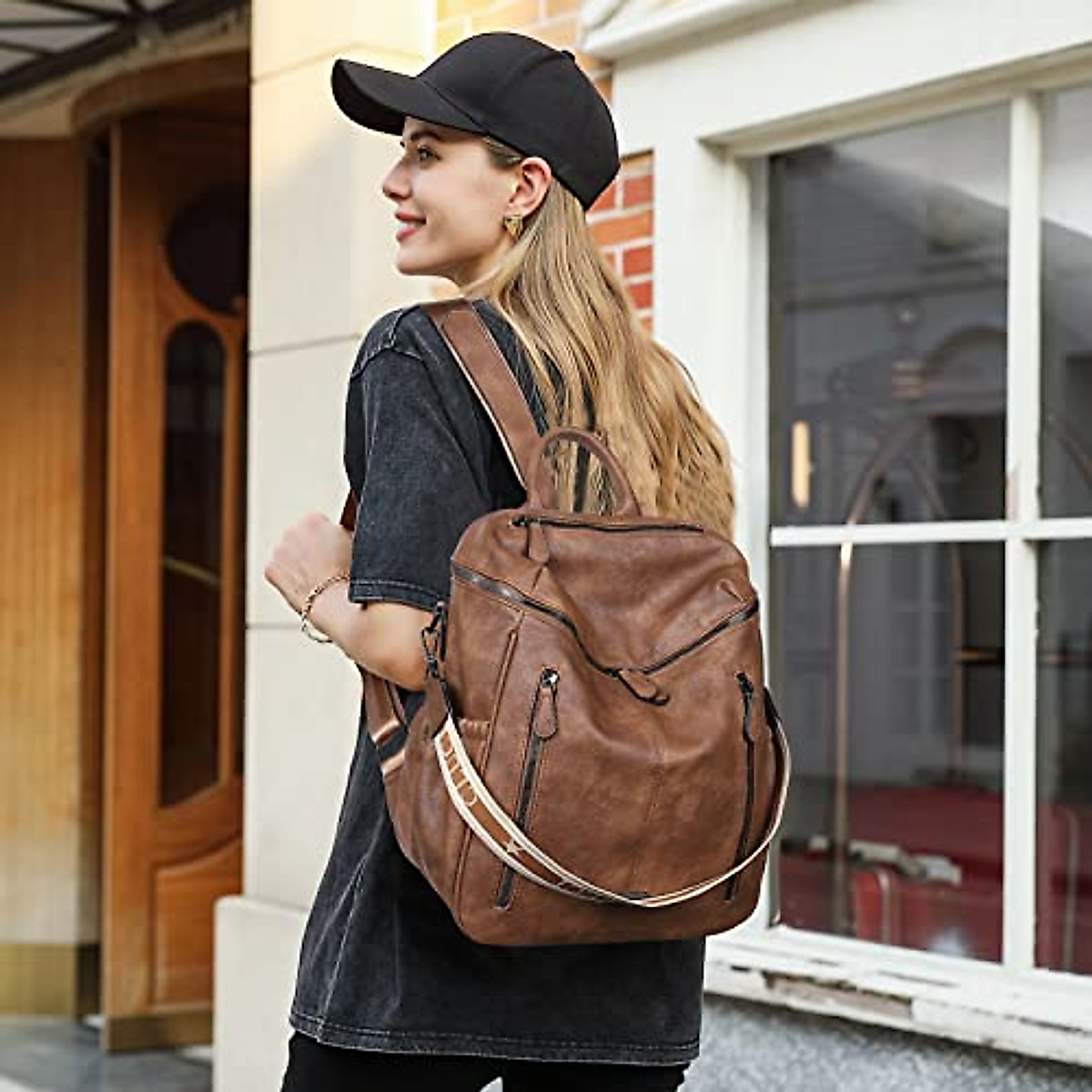 CLUCI Leather Backpack Purse for Women Travel Backpack Purse Convertible Fashion Ladies Large Casual Daypack Brown