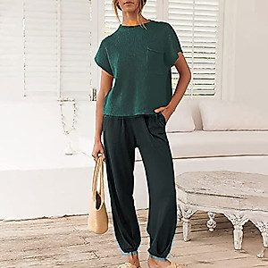 Two Piece Outfits for Women Sweater Sets Knit Pullover Tops and High Waisted Pants Lounge 2 Piece Matching Sets yoga pants 2023 outfits