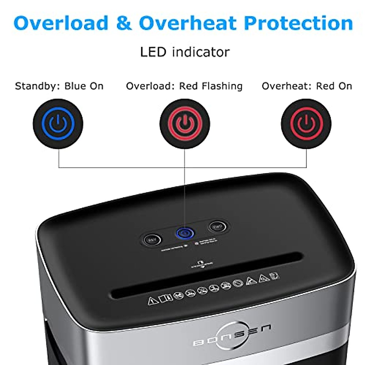 BONSEN 12-Sheet Crosscut Paper Shredder for Home Office, 52dB, P-4, Large 6-Gal Bin, 10-Min Non-Stop Running, Credit Card/Staple Shredder for Home