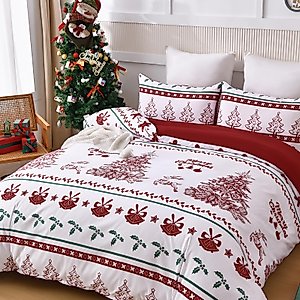 Xruibed Christmas Duvet Cover Set Queen Size 3PCS Xmas Tree Reindeer Pattern Duvet Cover Lightweight Microfiber Bedding Set with Zipper Closure for Adults Teens (Queen,90''x90'')
