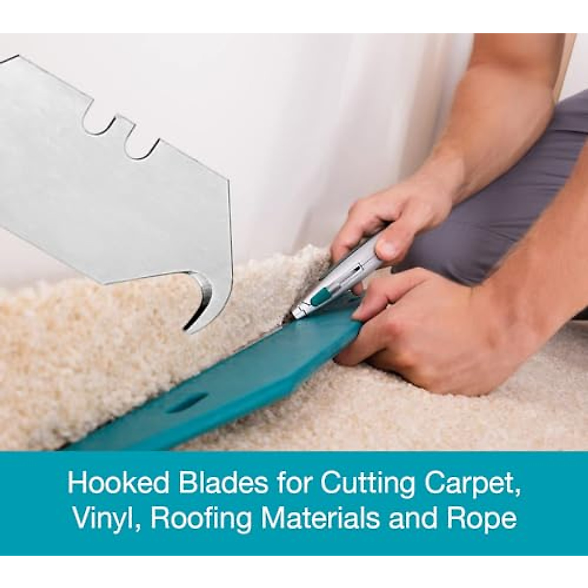 Hook Blade 10 Pack Utility Knife Hooked Razor Blades - Ten Super Sharp Refill Blades in Convenient Storage Box - Heavy Duty SK5 Replacement Blades for Carpet, Roofing Blade Knife, Box Cutter