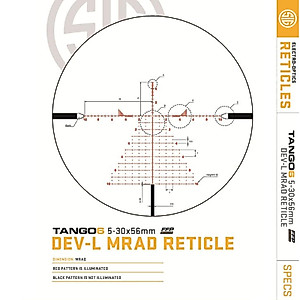 SIG SAUER TANGO6 5-30X56mm Tactical Hunting Shooting Durable Waterproof Fogproof 34mm Tube First Focal Plane Illuminated Reticle Riflescope, DEV-L MRAD Reticle