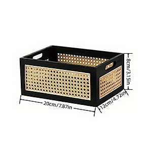 QRZLP Storage Basket, Wooden Bamboo Weaving Storage Basket Hand-Woven Desktop Storage Bins for Toys, Snacks, Office/Home Supplies, Cosmetics, etc. (S)