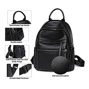 Genuine Leather Backpack Purse for Women Multi-functional Elegant Daypack for ladies (Black)