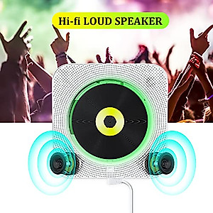KOVCDVI Portable CD Player with Bluetooth Background Lights Wall Mountable Built-in Speakers CD Players for Home Headphone Jack with Remote Control FM Radio USB TF Card MP3 AUX Input Output