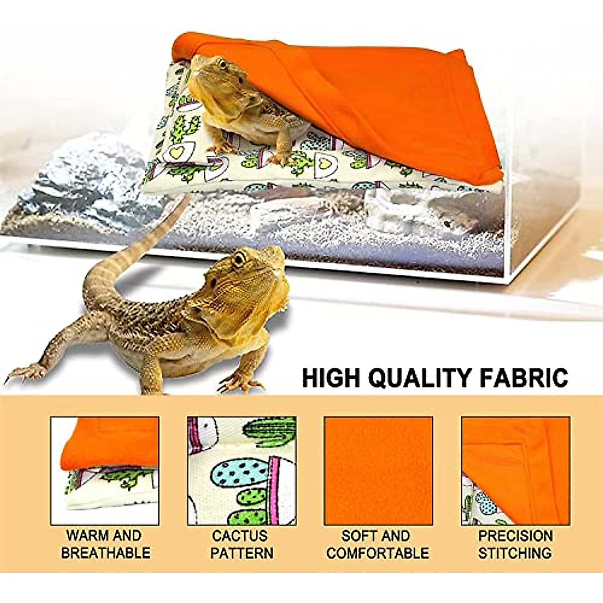 Dragon Bed with Pillow and Blanket Reptile Accessories Small Pet Animal Hide Habitat Shelter Solf Fabric Warm Sleeping Bag with Cover for Bearded Dragon Leopard Gecko Lizard (Orange)