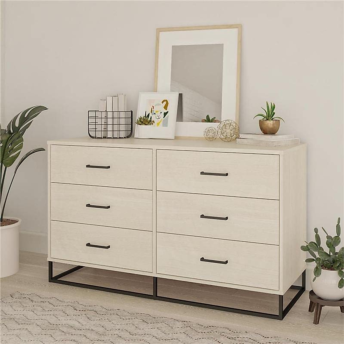 Novogratz Kelly 6 Drawer, Ivory Oak Dresser
