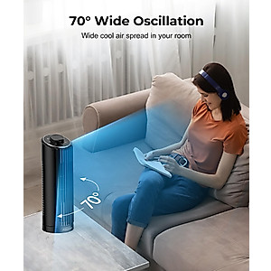 Abolee Tower Fan, 23ft/s Desk Fan, 70° Oscillating Table Fan for Bedroom, Standing Table Fan with 3 Modes, 2024 New 13 Inch Bladeless fan for Bedroom, Home,Office Black