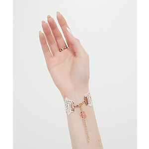 Asphire Retro Lace Slave Bracelet with Finger Ring Vintage Pearl Tassel Ring Chain Bracelet Lolita Costume Party Festival Rose Hand Accessories for Women (Style 5)